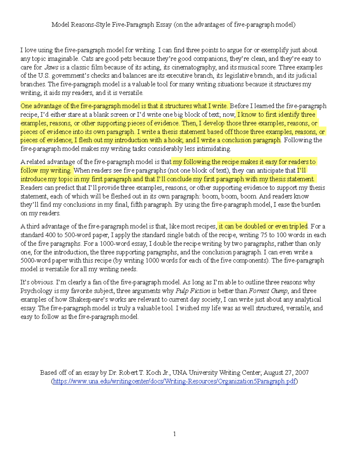 PSY-225 Five Paragraph Theme Examples: Advantages of the Model - Studocu