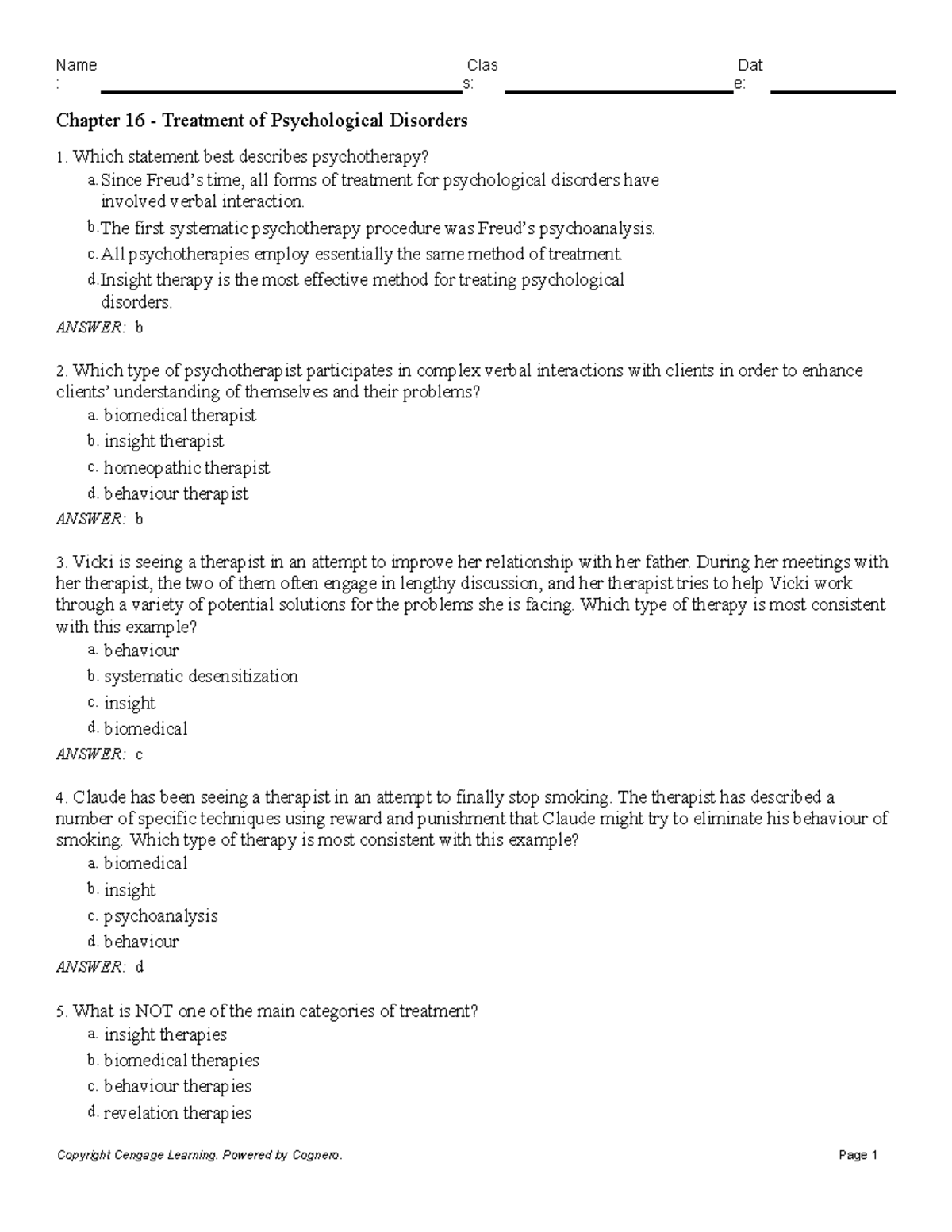 Chapter 16 Treatment of Psychological Disorders - : s: e: Chapter 16 ...