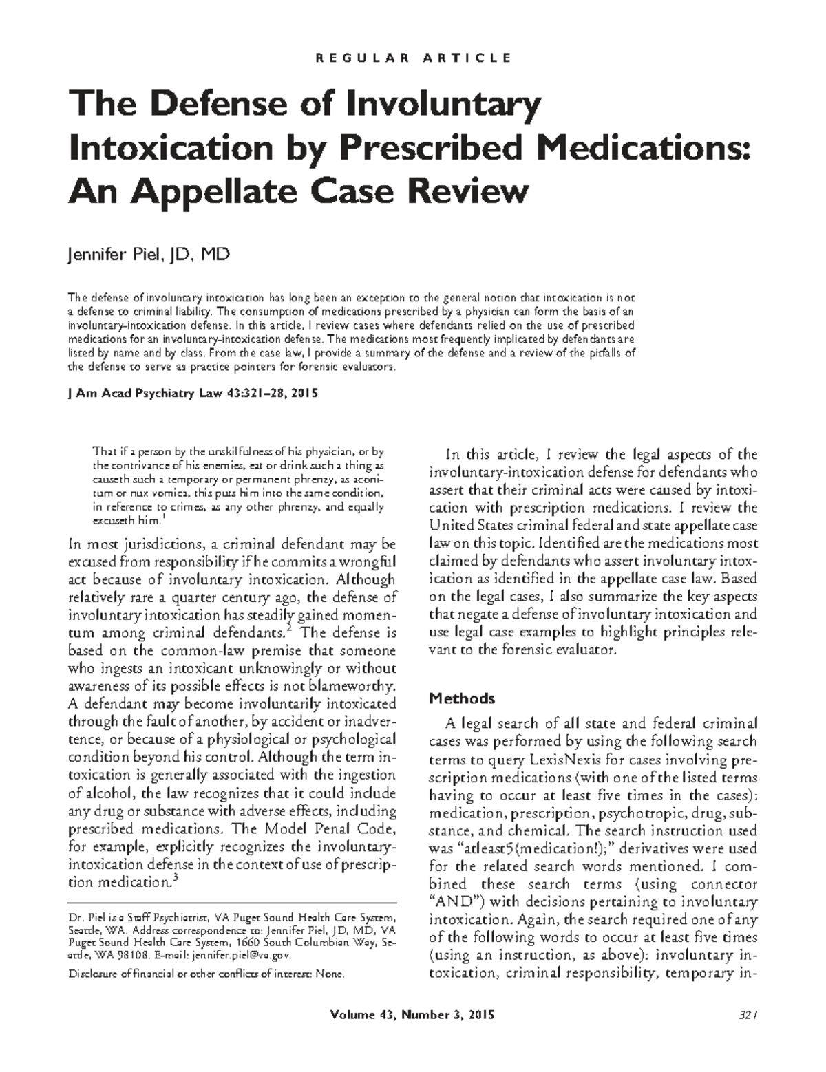 Involuntary Intoxication Defense: Appellate Case Review on Prescribed ...