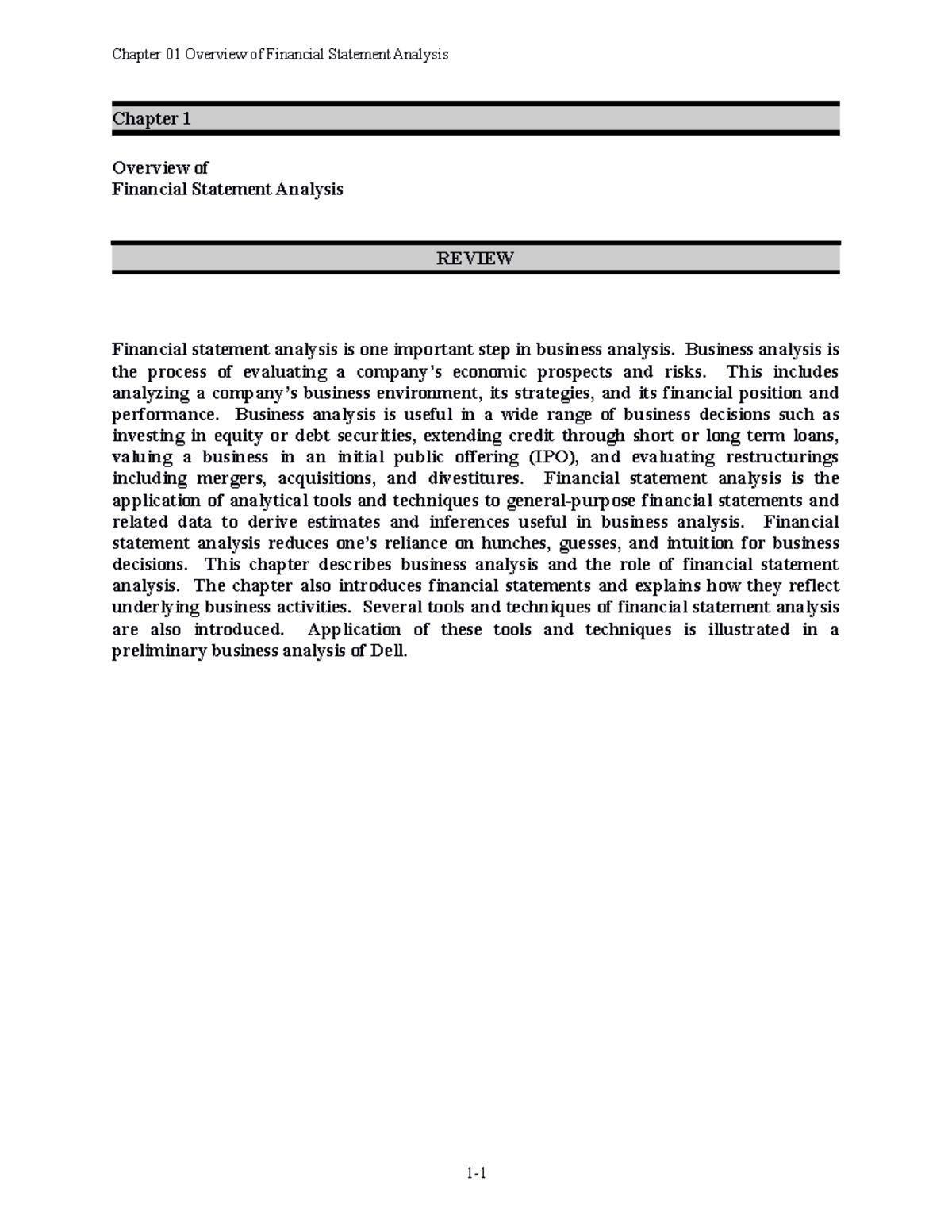 Chapter 1: Overview of Financial Statement Analysis (FIN 101) - Studocu