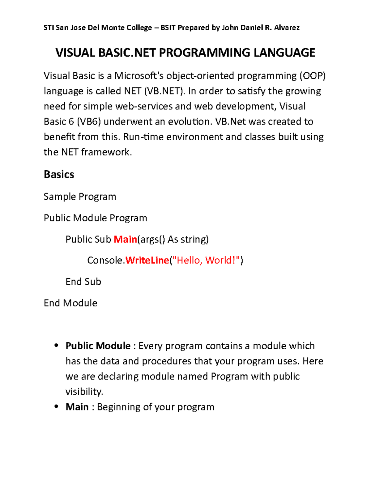 Visual Basic.net Programming Language - VISUAL BASIC PROGRAMMING ...