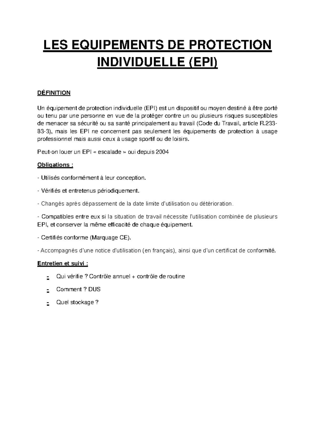 LES EQUIPEMENTS DE PROTECTION INDIVIDUELLE (EPI) EN MILIEU SCOLAIRE - Studocu