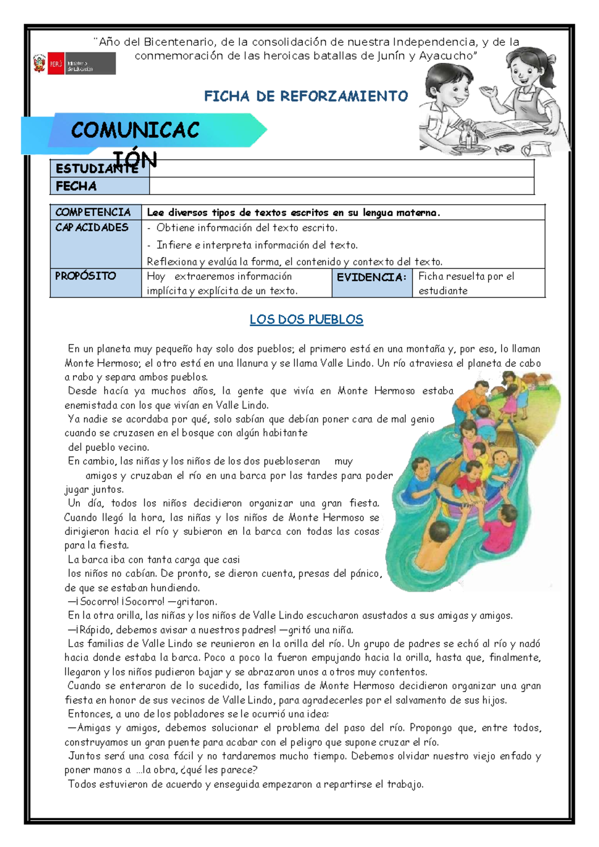 Reforzamiento Comunicación: Lectura de "Los Dos Pueblos" - Studocu