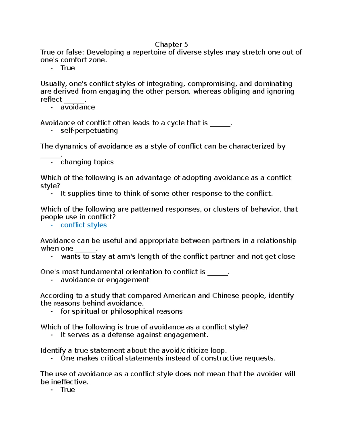 Chapter 5: Analyzing Conflict Styles and Cultural Dimensions - Studocu