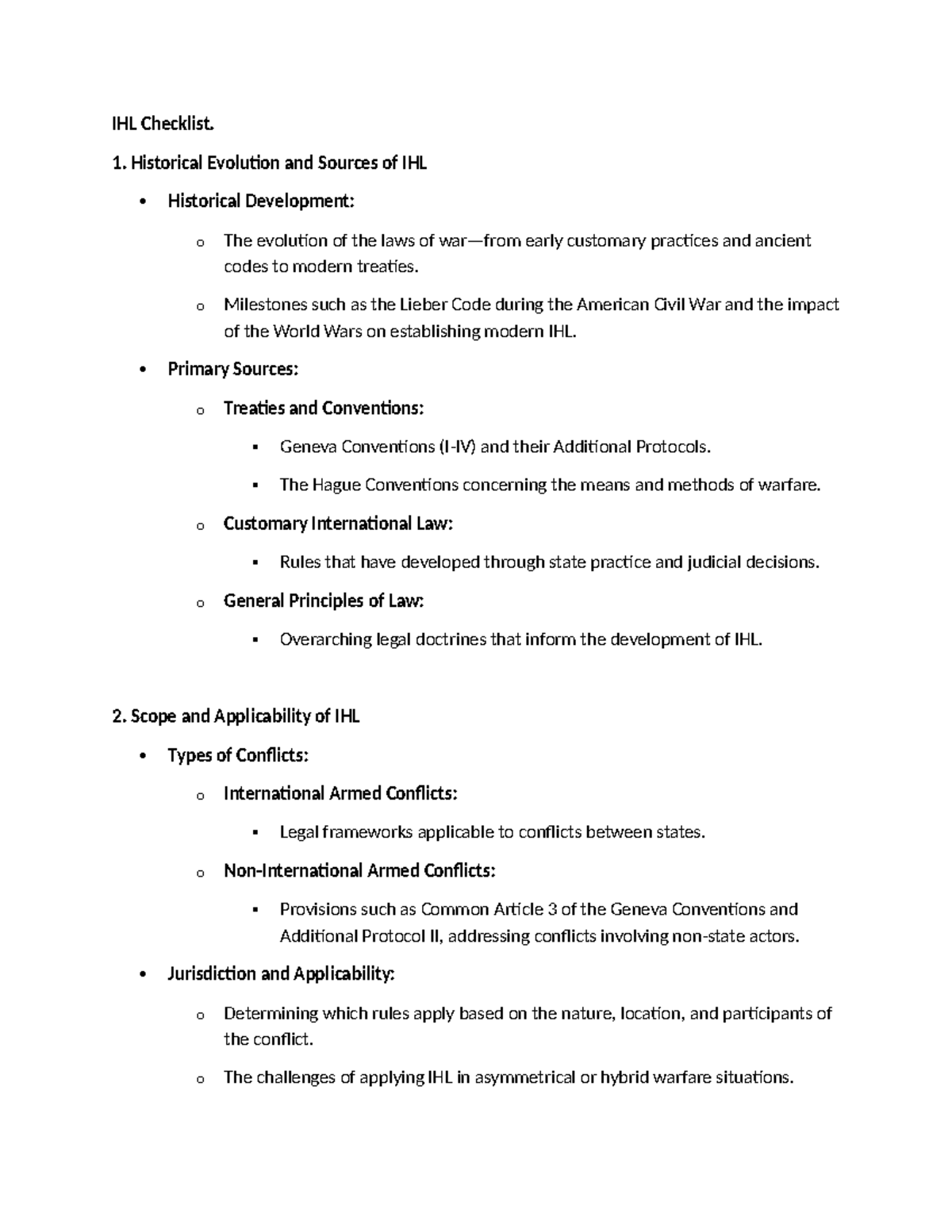 IHL Checklist: Historical Evolution, Principles, and Contemporary ...