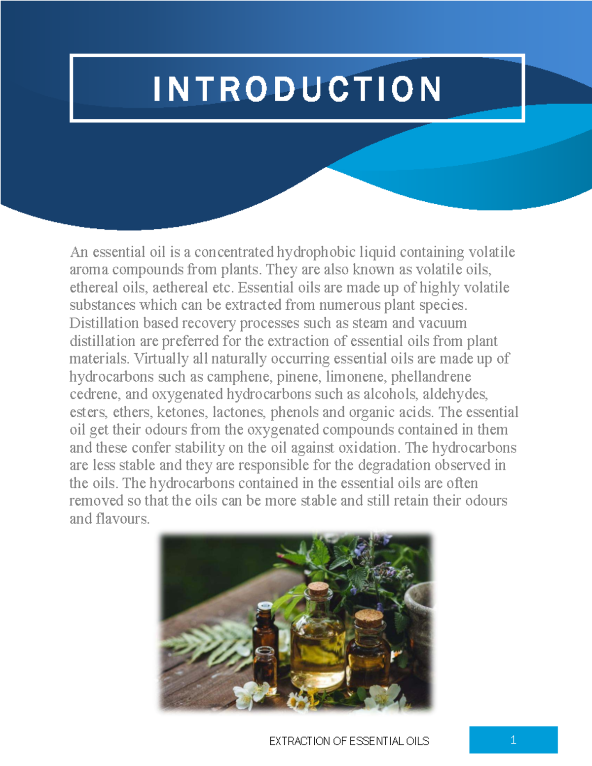 Extraction of Essential Oils: Methods and Applications (CHEM 101) - Studocu