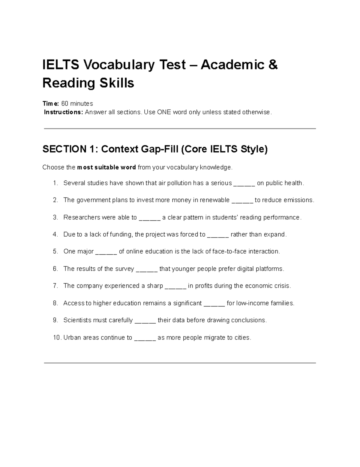 IELTS Vocabulary Test – Academic Reading Skills Guide - Studocu