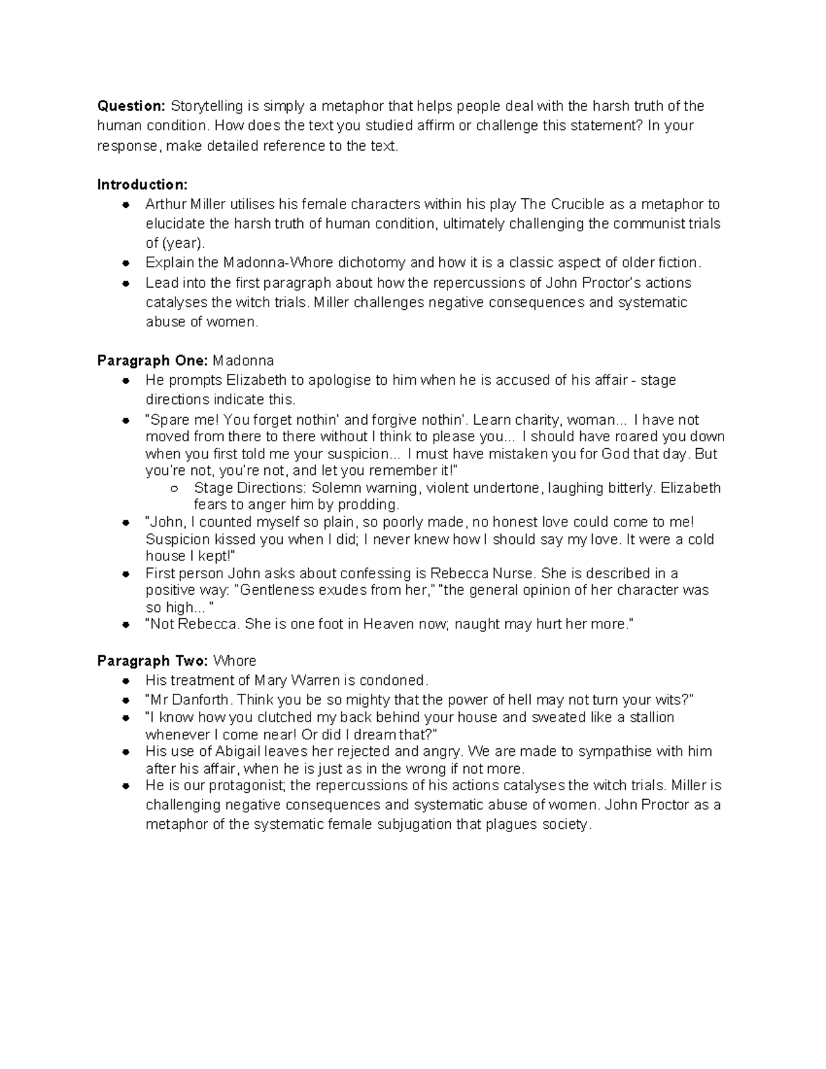 CRUC 101: Essay Planning on The Crucible's Metaphor of Human Condition ...