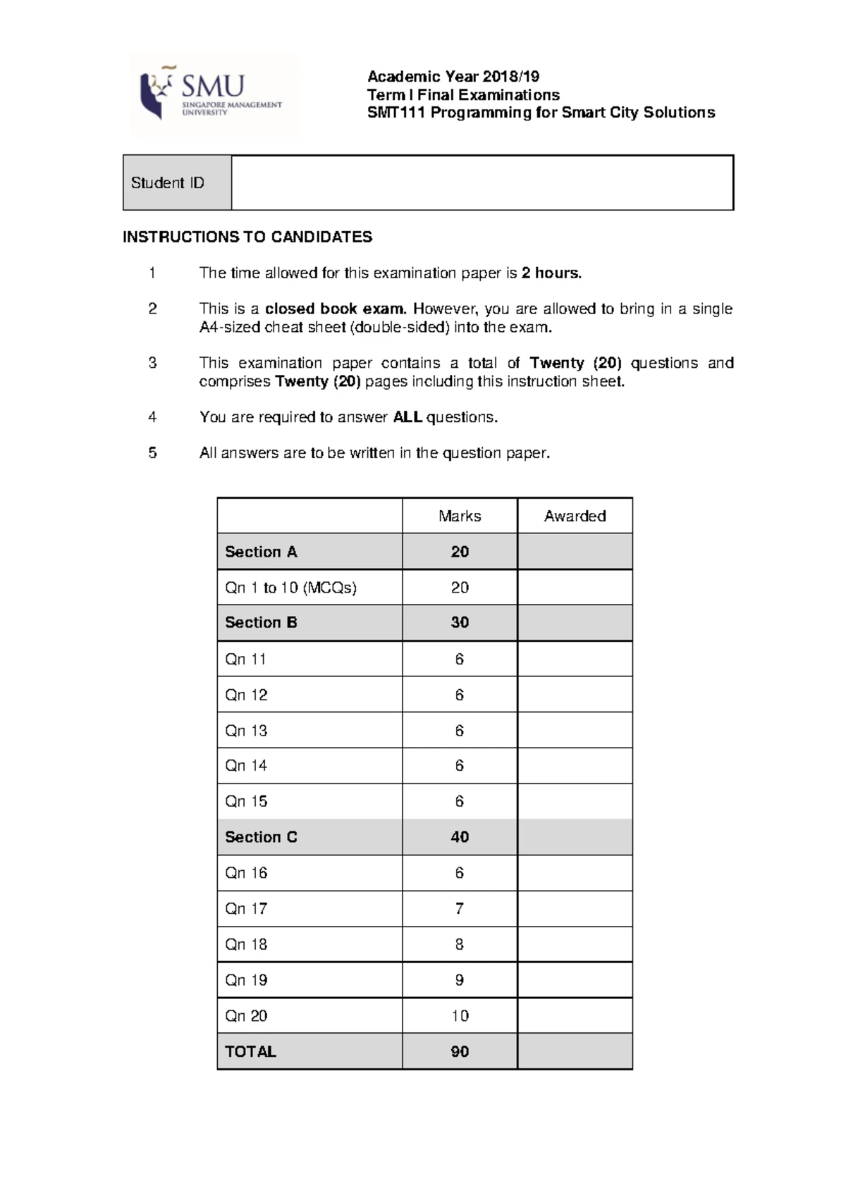 IS111-Final-Exam - Introduction to Programming Exam Paper - Studocu