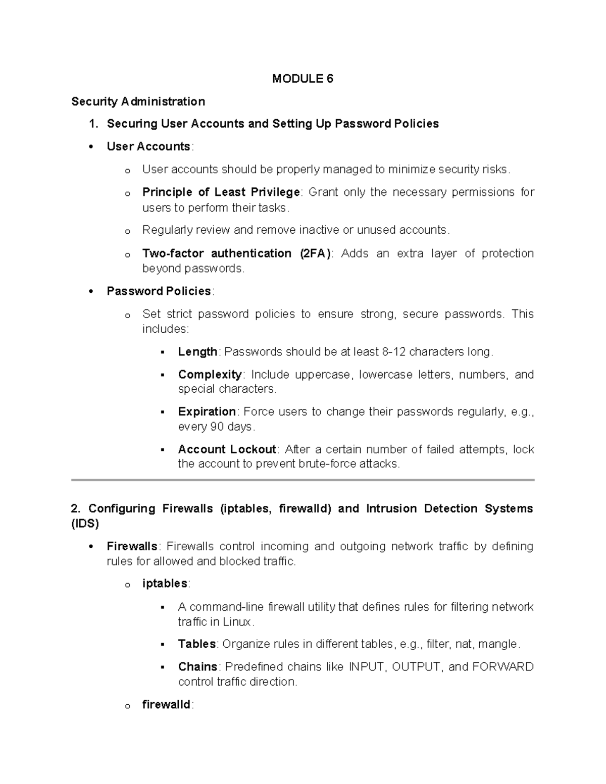 Module-6 - about information technology System administration - MODULE 6 Security Administration ...