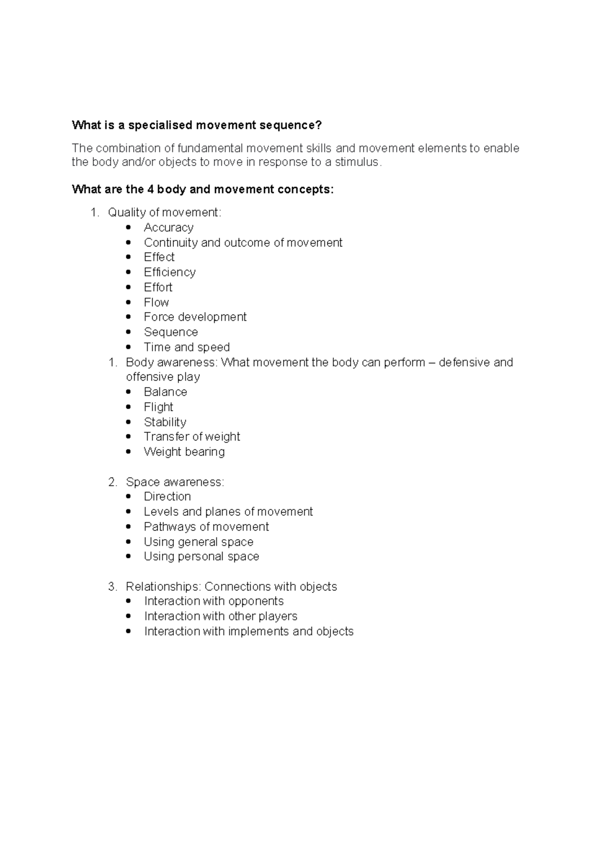 Specialised Movement Sequences: Key Definitions and Concepts - Studocu
