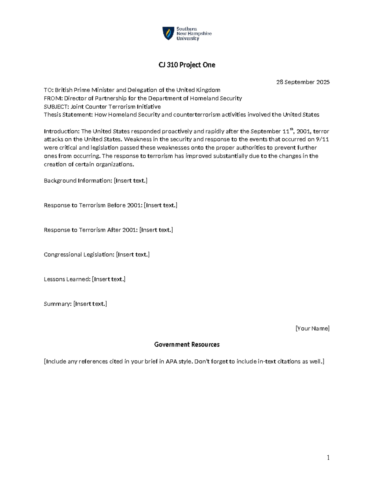 CJ 310 Project One: Joint Counter Terrorism Initiative Analysis - Studocu
