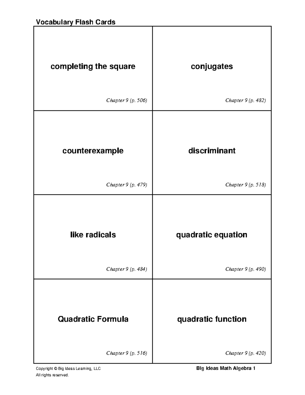 Algebra 1 Chapter 9 Vocabulary Flash Cards - Studocu