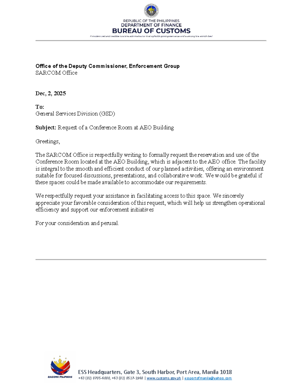 Request for Conference Room Reservation at AEO Building - Studocu