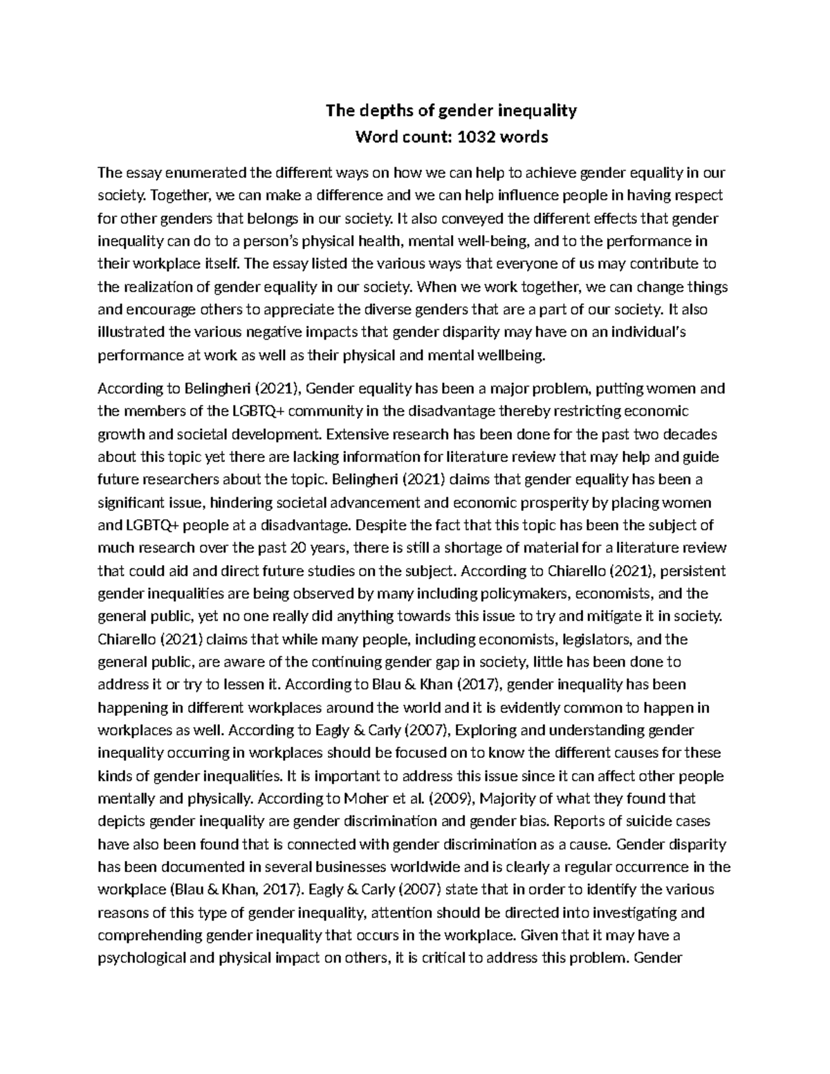 Advocacy Paper on Gender Inequality: Solutions & Impacts - Studocu