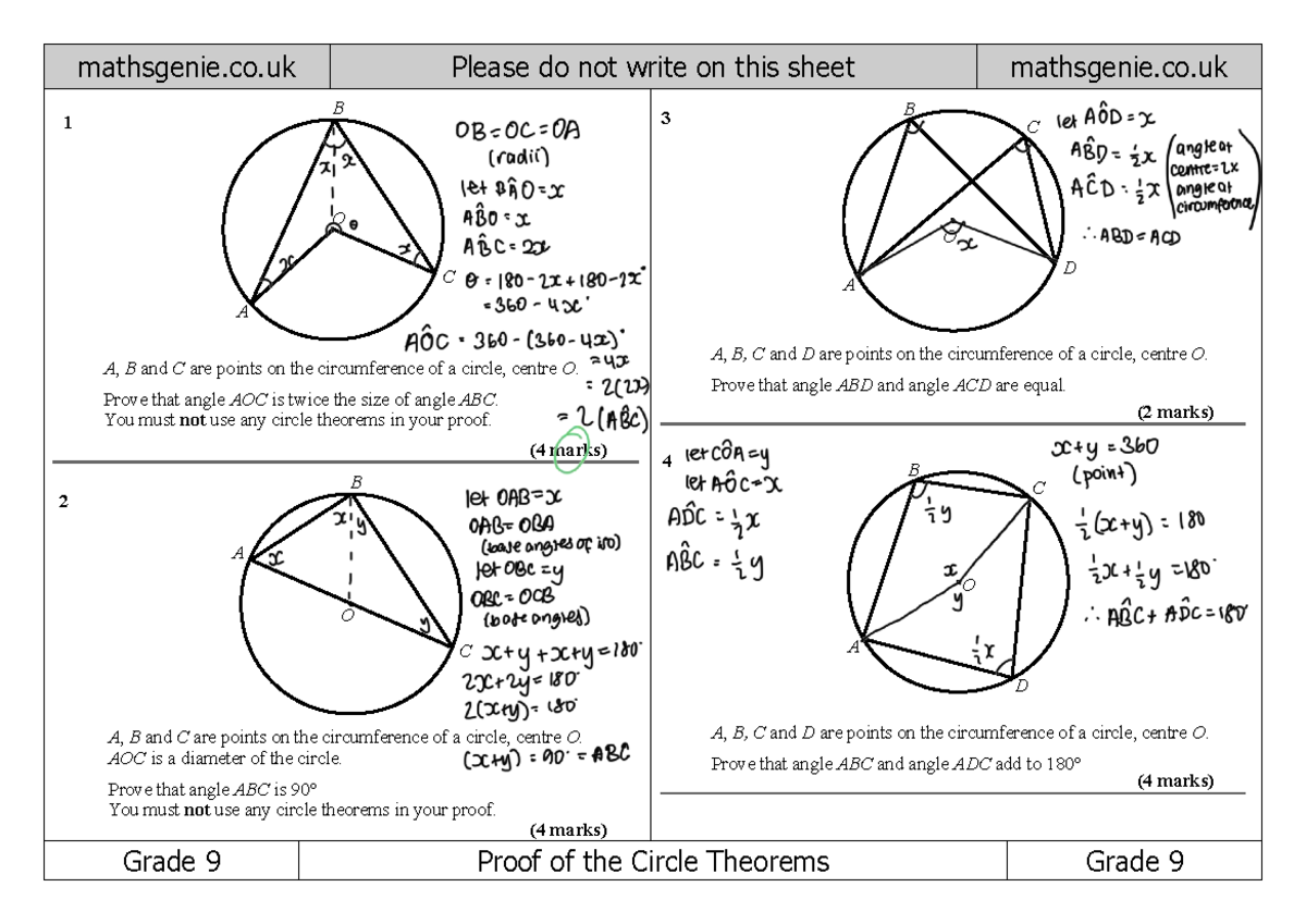9 Proof of Circle Theorems Worksheet - Studocu