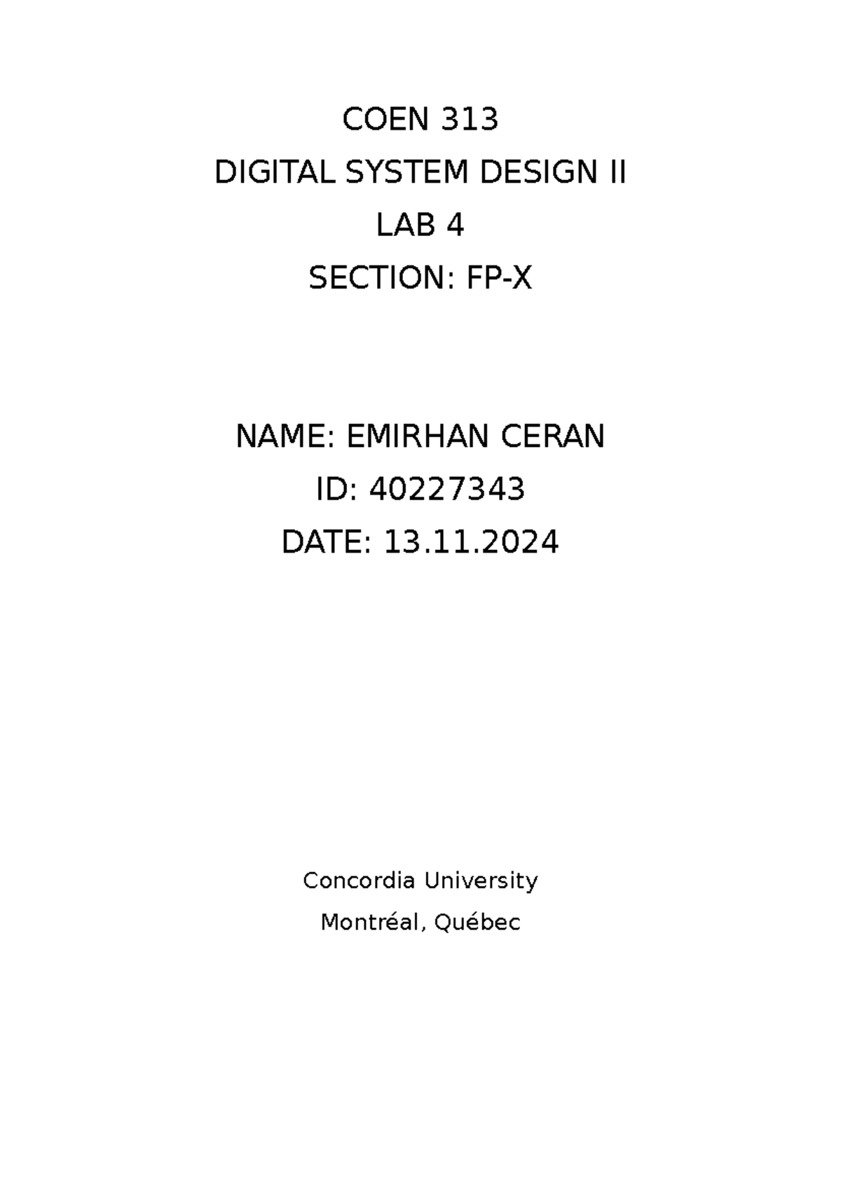 COEN 313 Digital System Design II Lab 4: Shift Register File in VHDL - Studocu