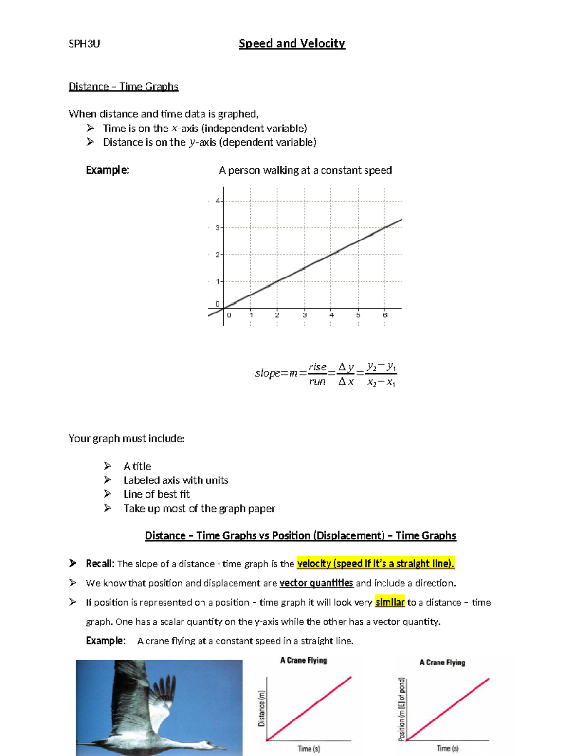 SPH3U Unit 1 - Activity 2: Speed and Velocity Graphs Worksheet - Studocu