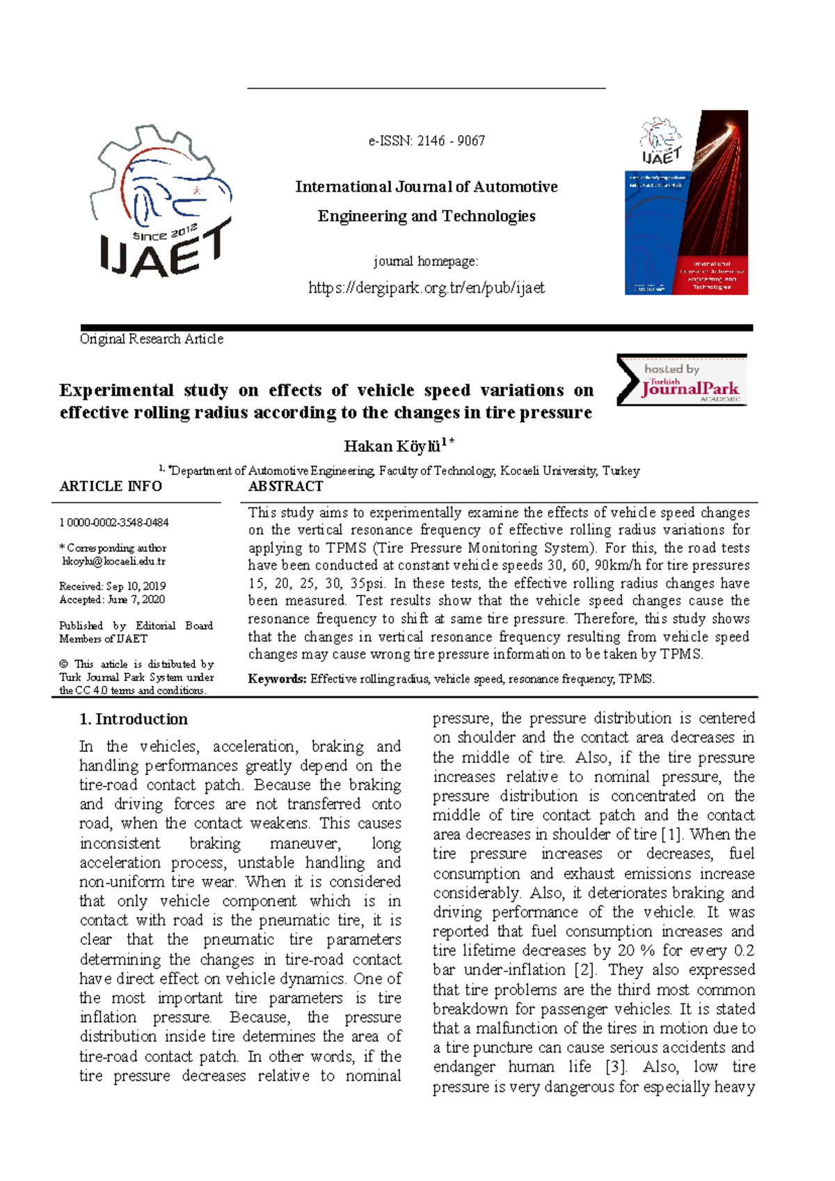 IJAET 2146 9067: Effects of Vehicle Speed on Effective Rolling Radius ...