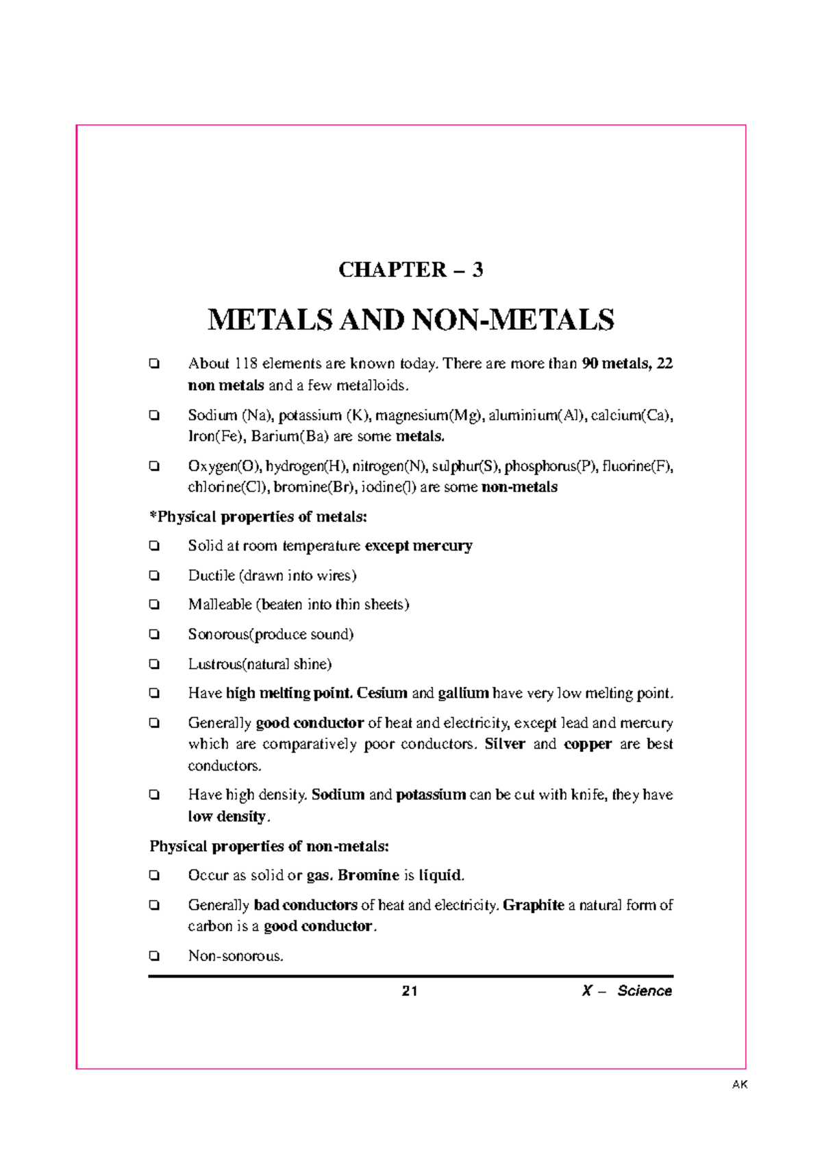 Metals and Non-Metals - Science Lecture Notes (Chapter 3) - Studocu