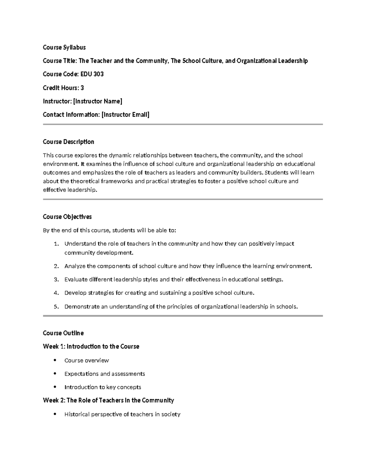 EDUC103 Course Syllabus - Course Syllabus Course Title: The Teacher and ...