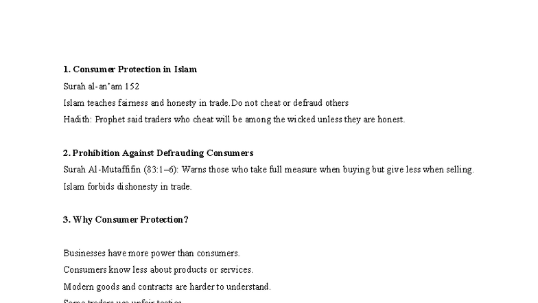 Consumer Protection in Islam: Key Principles and Laws (Course Code: CPA ...
