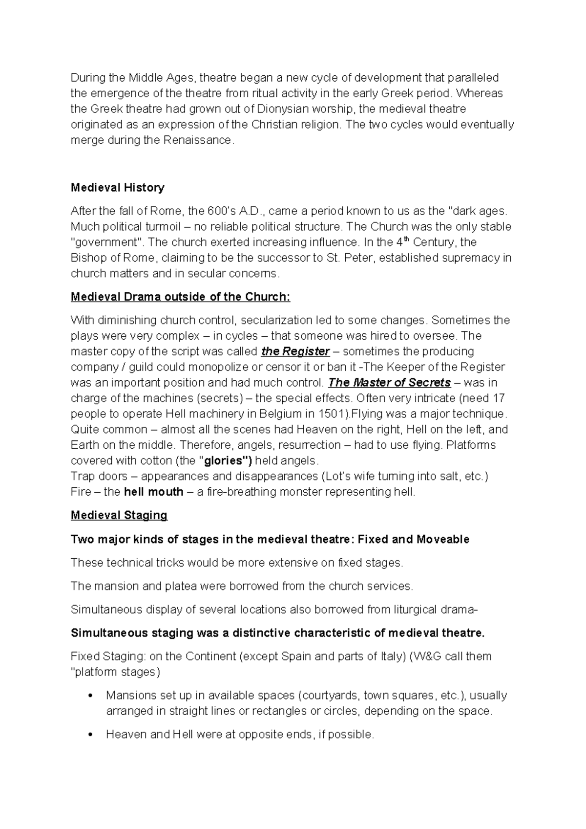 MED 101: Medieval Theatre - Comprehensive Term Notes - Studocu