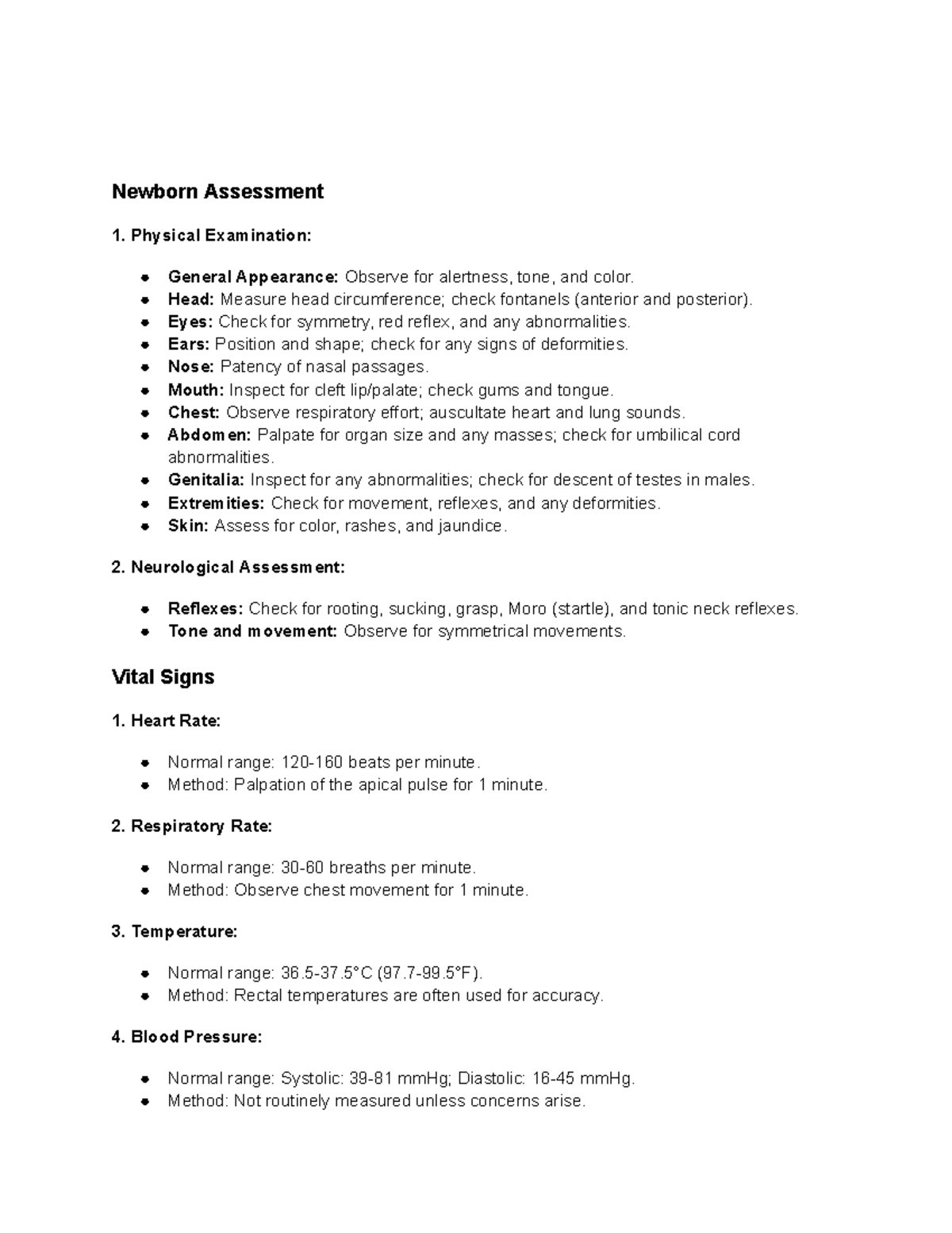 Newborn Assessment: Physical & Neurological Exam Guide (MNB 101) - Studocu