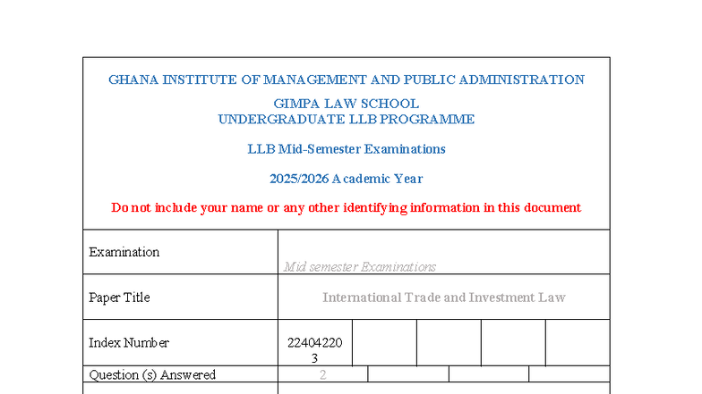 GIMPA Law School LLB Mid-Semester Exam: International Trade Law 2025 ...