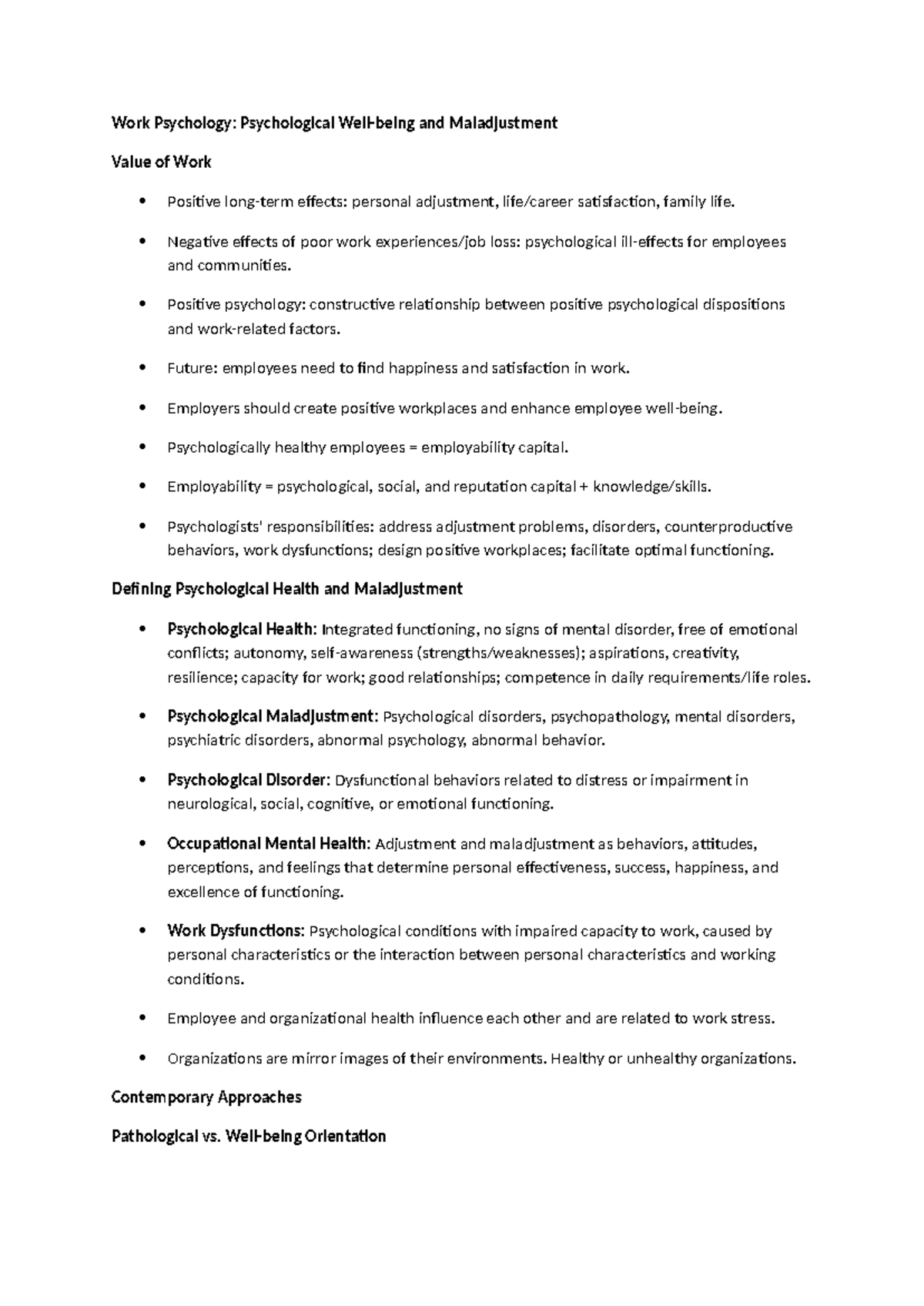 Chapter 11 Study Guide: Work Psychology and Employee Well-Being (IPS132 ...