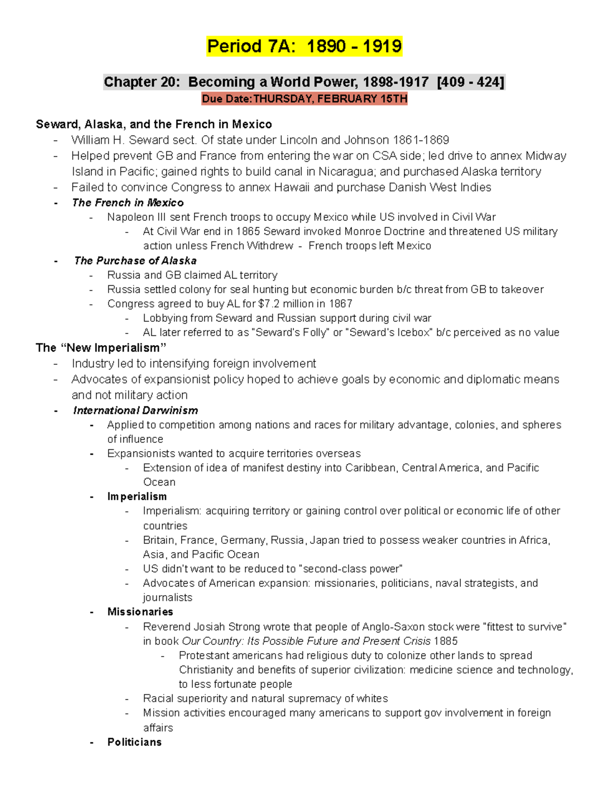 G. Period 7A 1890 - 1919 Amsco Note Taking Guide (Ch. 20) - Period 7A ...