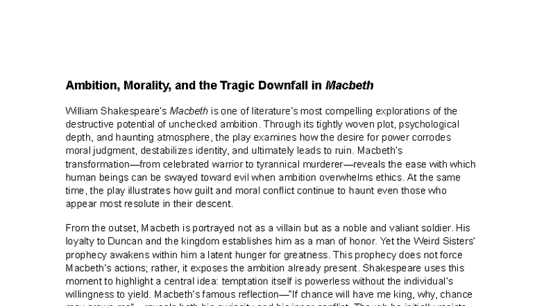 Macbeth (ENG 101): Ambition, Morality, and Tragic Downfall Analysis ...