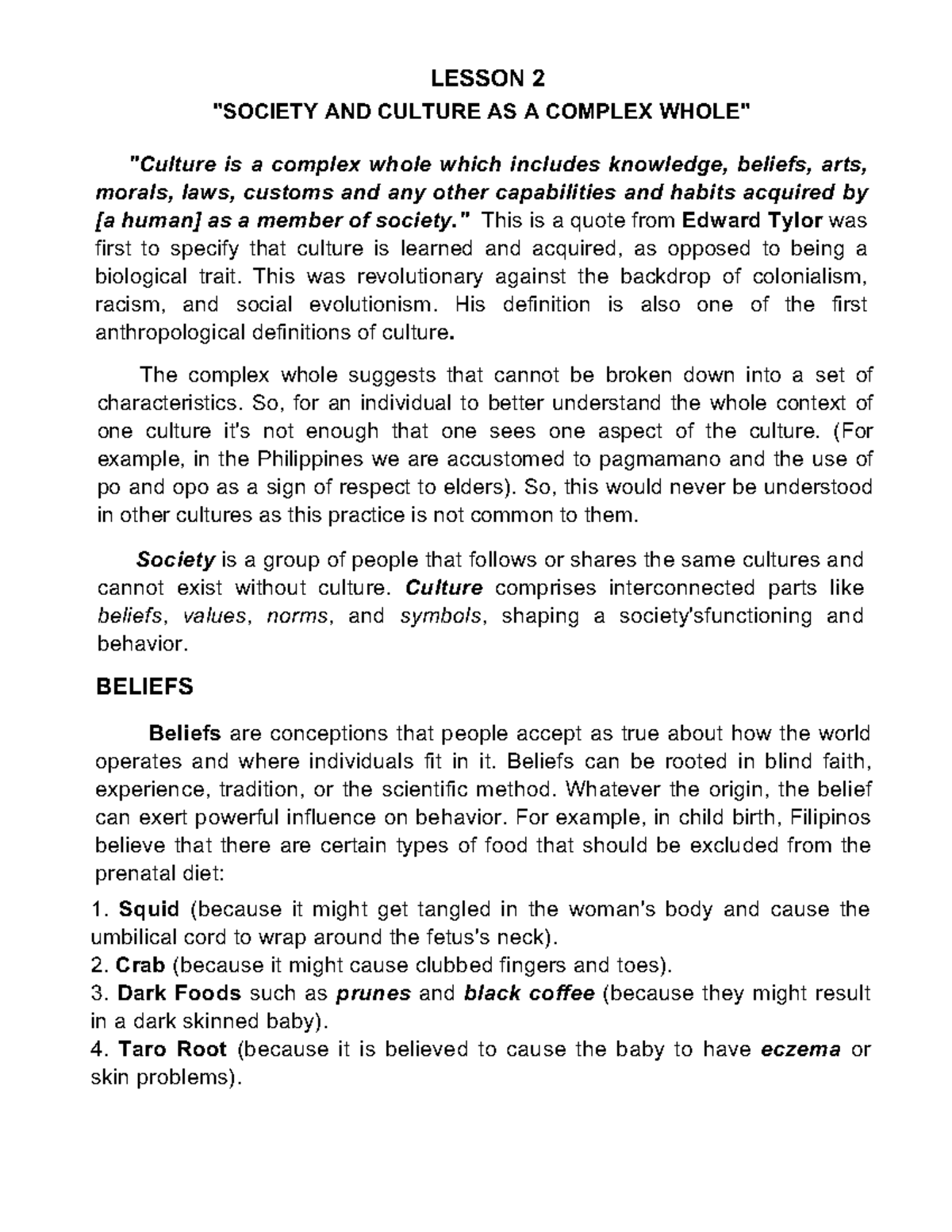 UCSP 4: Lesson 2 - Understanding Culture as a Complex Whole - Studocu