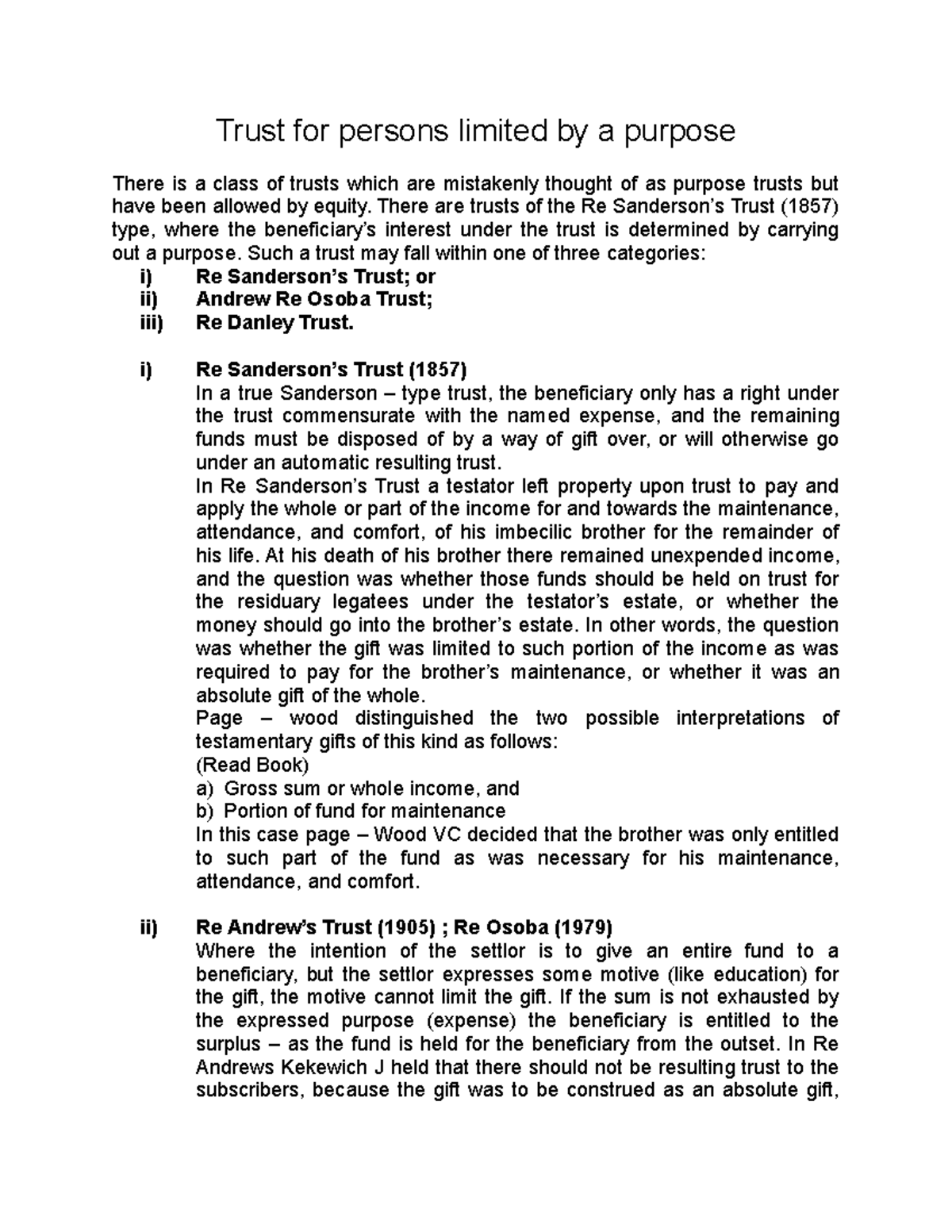 Study on Trusts Limited by Purpose: Analysis of Key Cases - Studocu