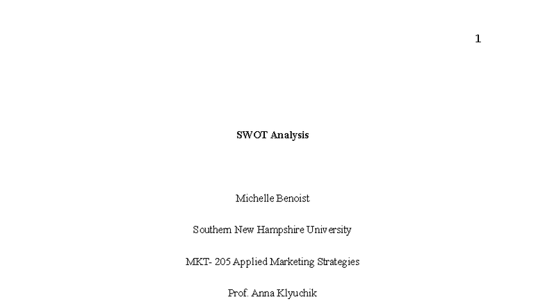 SWOT Analysis Insights - 205 Applied Marketing Strategies - Studocu