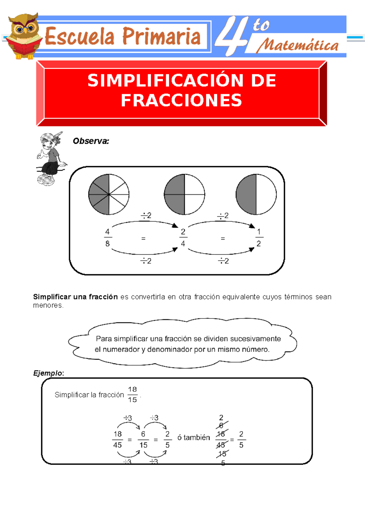 Hoja De Trabajo Sobre Simplificación De Fracciones