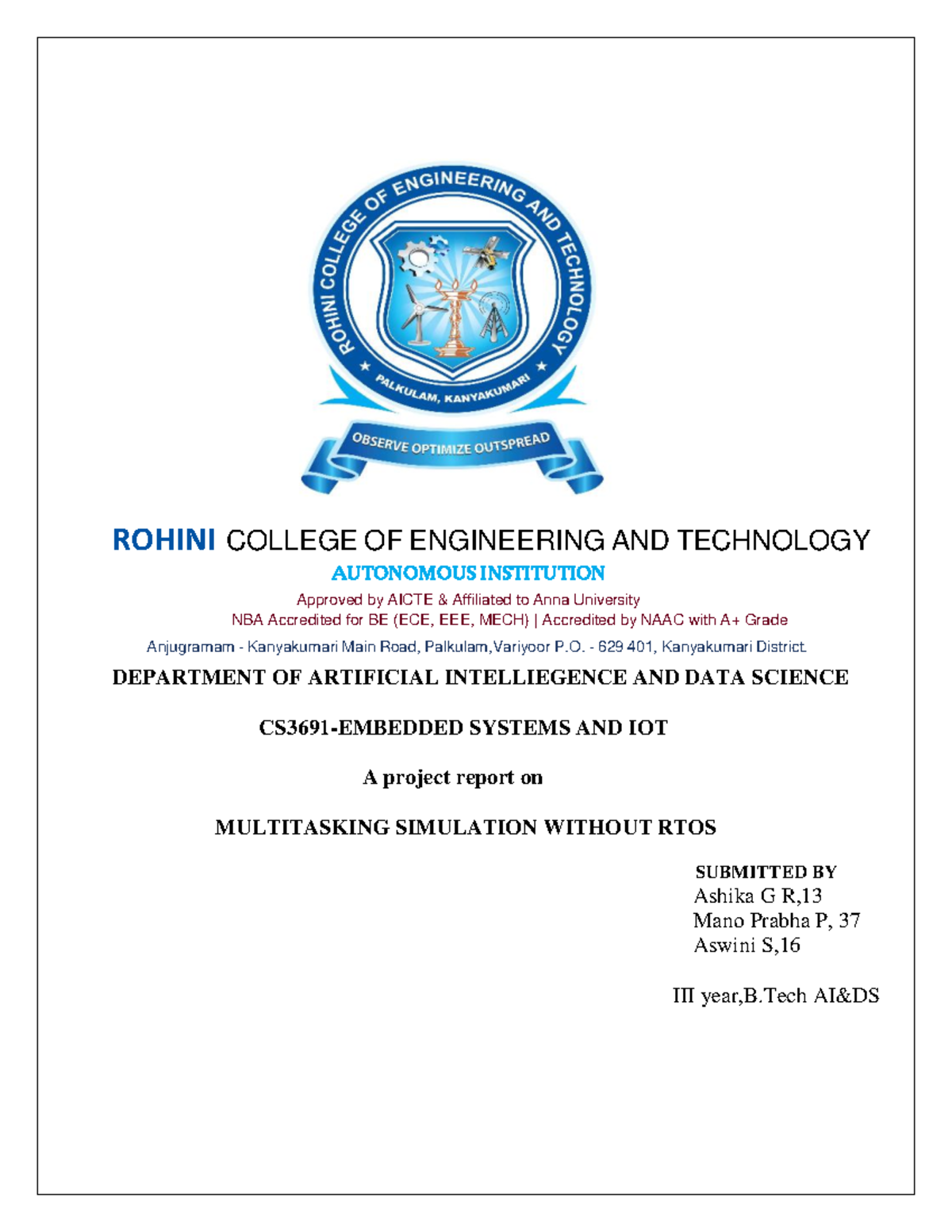 B.Tech Project Report: Multitasking Simulation Without RTOS - Studocu
