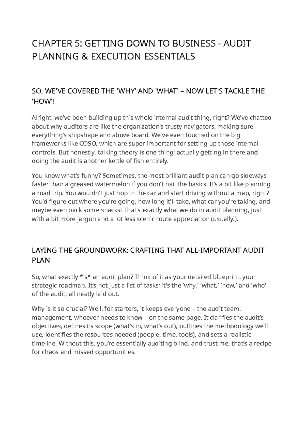 CHAPTER 5: INTERNAL AUDITING - PLANNING & EXECUTION ESSENTIALS - Studocu