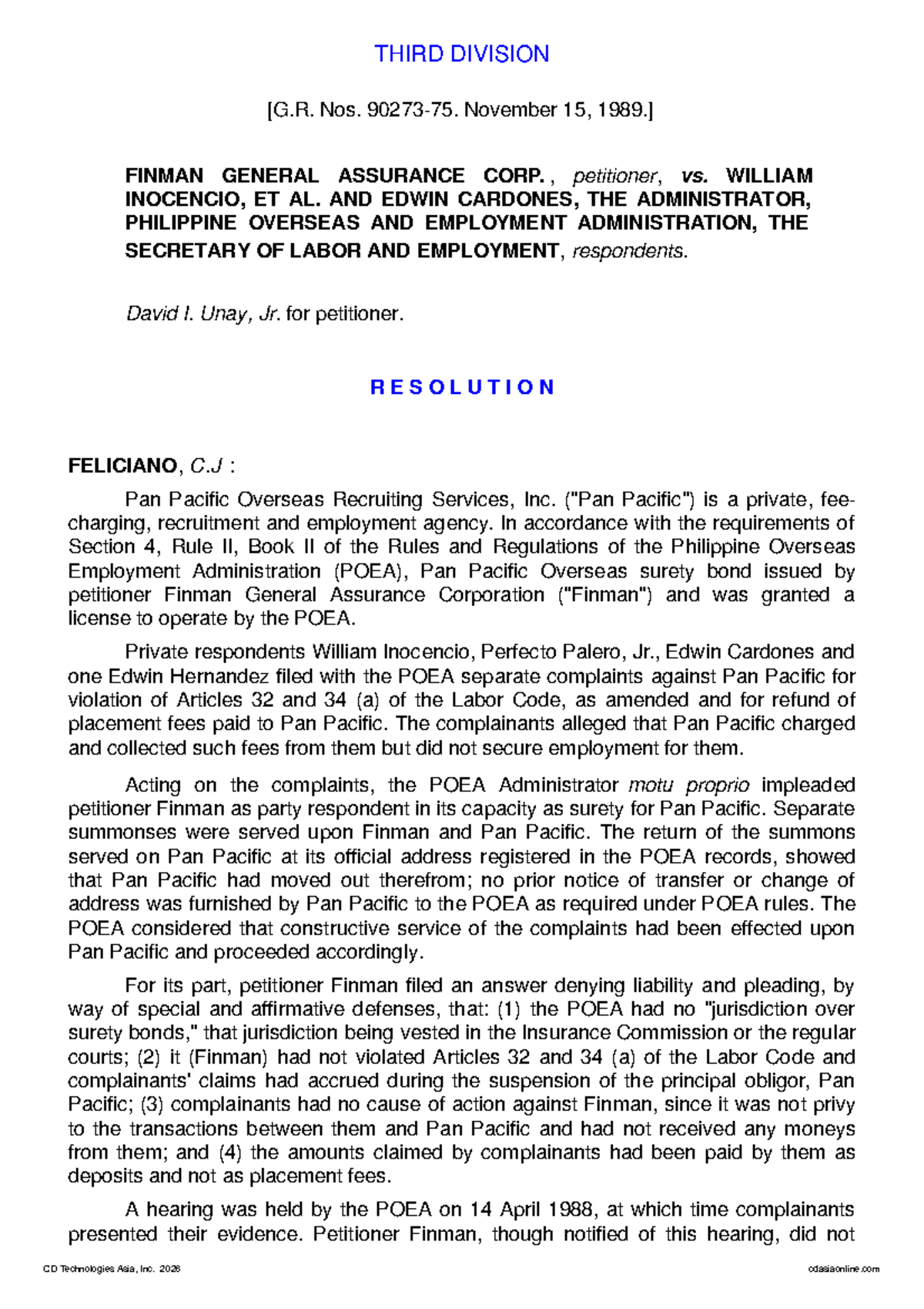 Finman General Assurance Corp. v. Inocencio: Legal Resolution Analysis ...