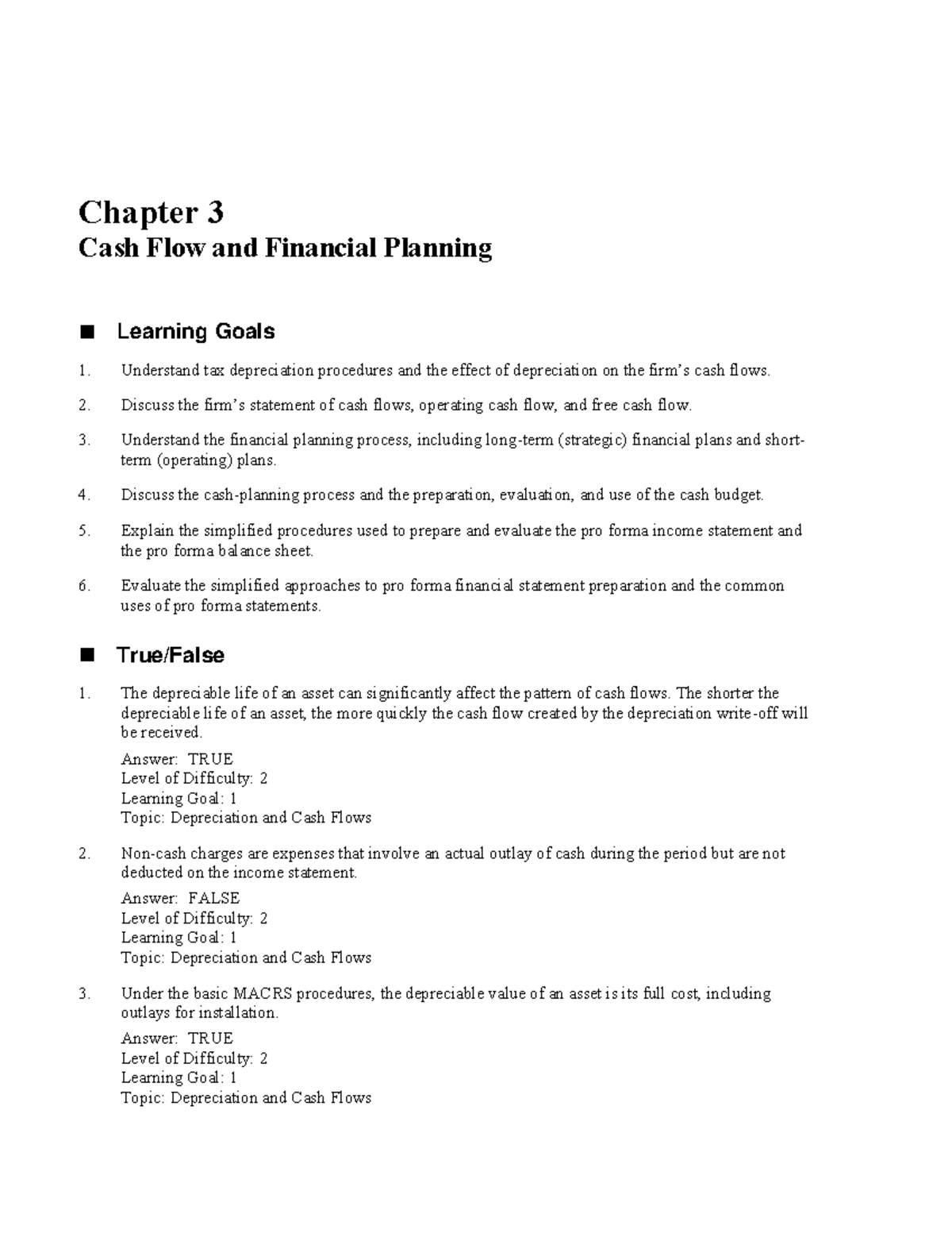 Cash Flow Tactics - Test Bank - True/False Questions for Chapter 3 ...