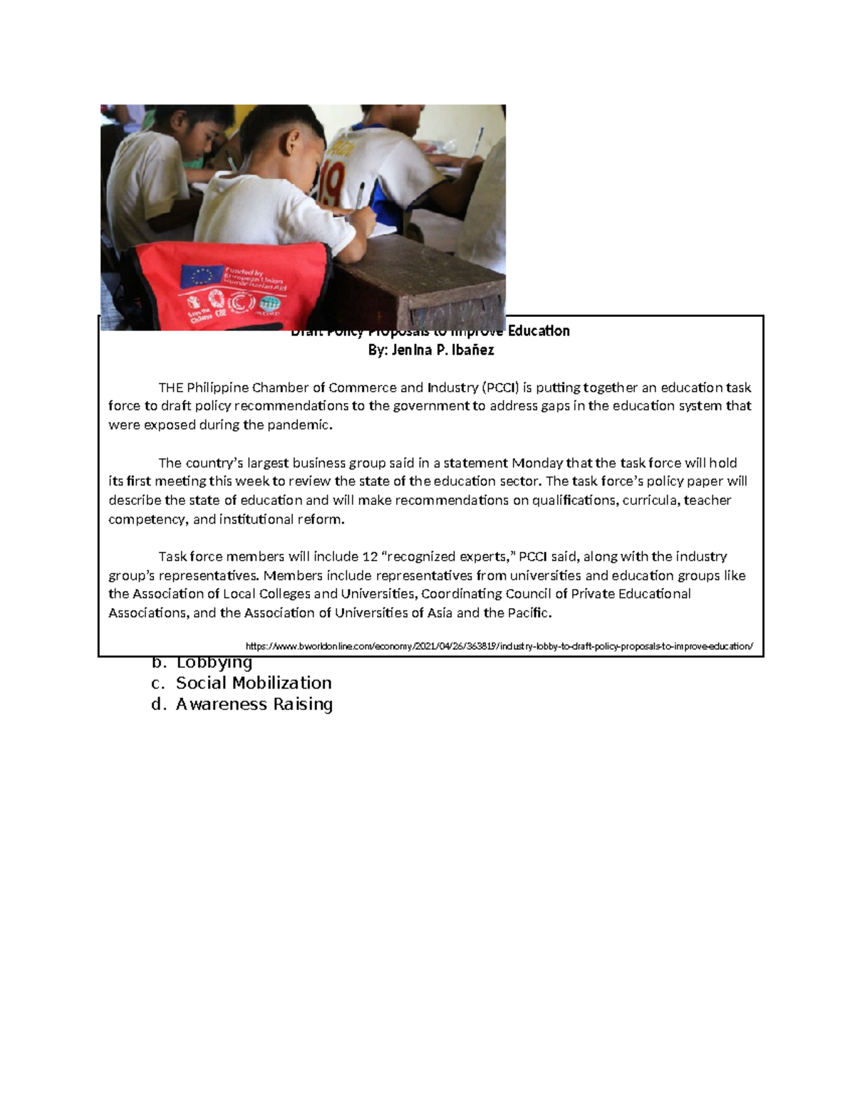 PISA Questionnaire - savethechildren.org/our-work/program/education/ 1 ...