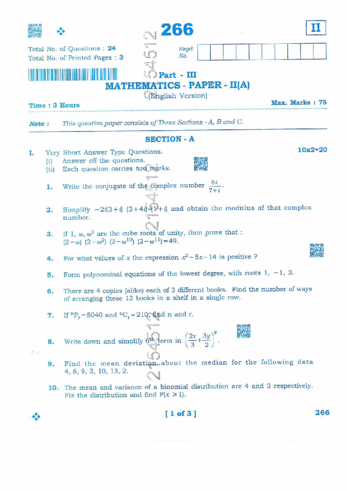 Mathematics Paper II(A) - Previous Year Questions (266) - Studocu