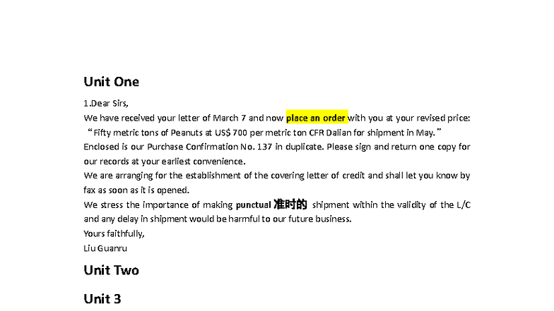 Unit One: Business Correspondence and Order Management - Studocu