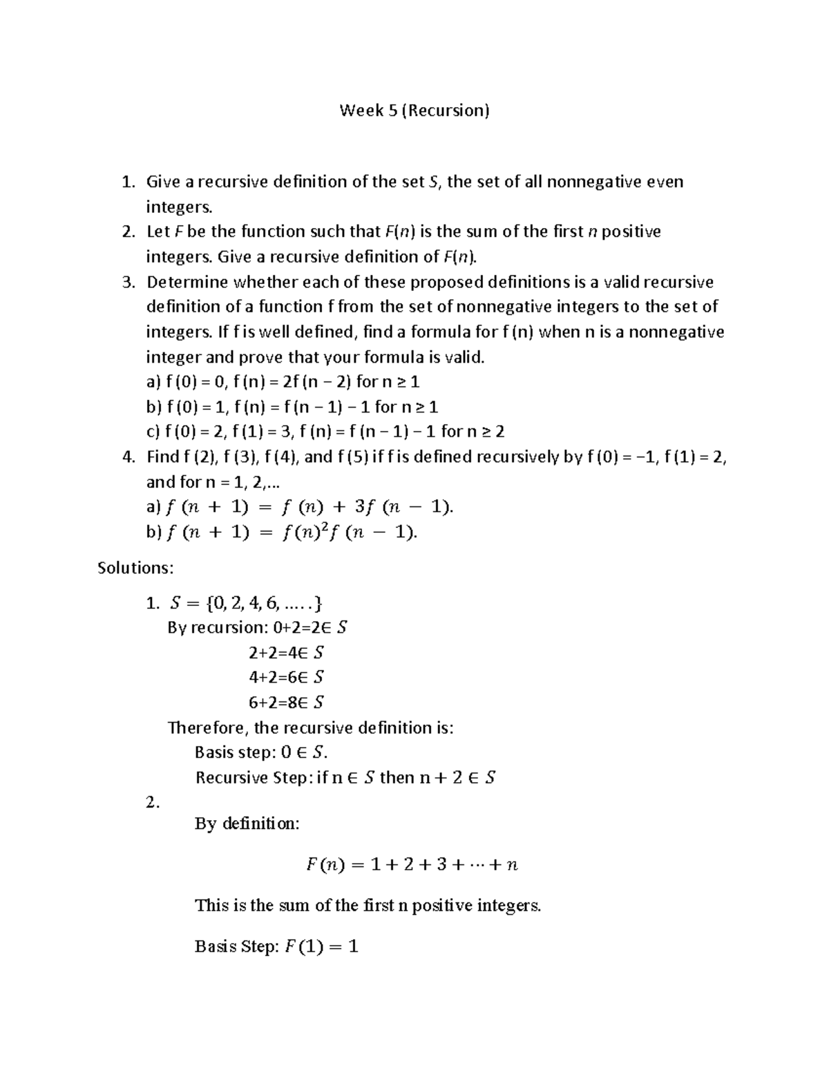 Week 5 (CS101) Practice Problems on Recursion and Definitions - Studocu