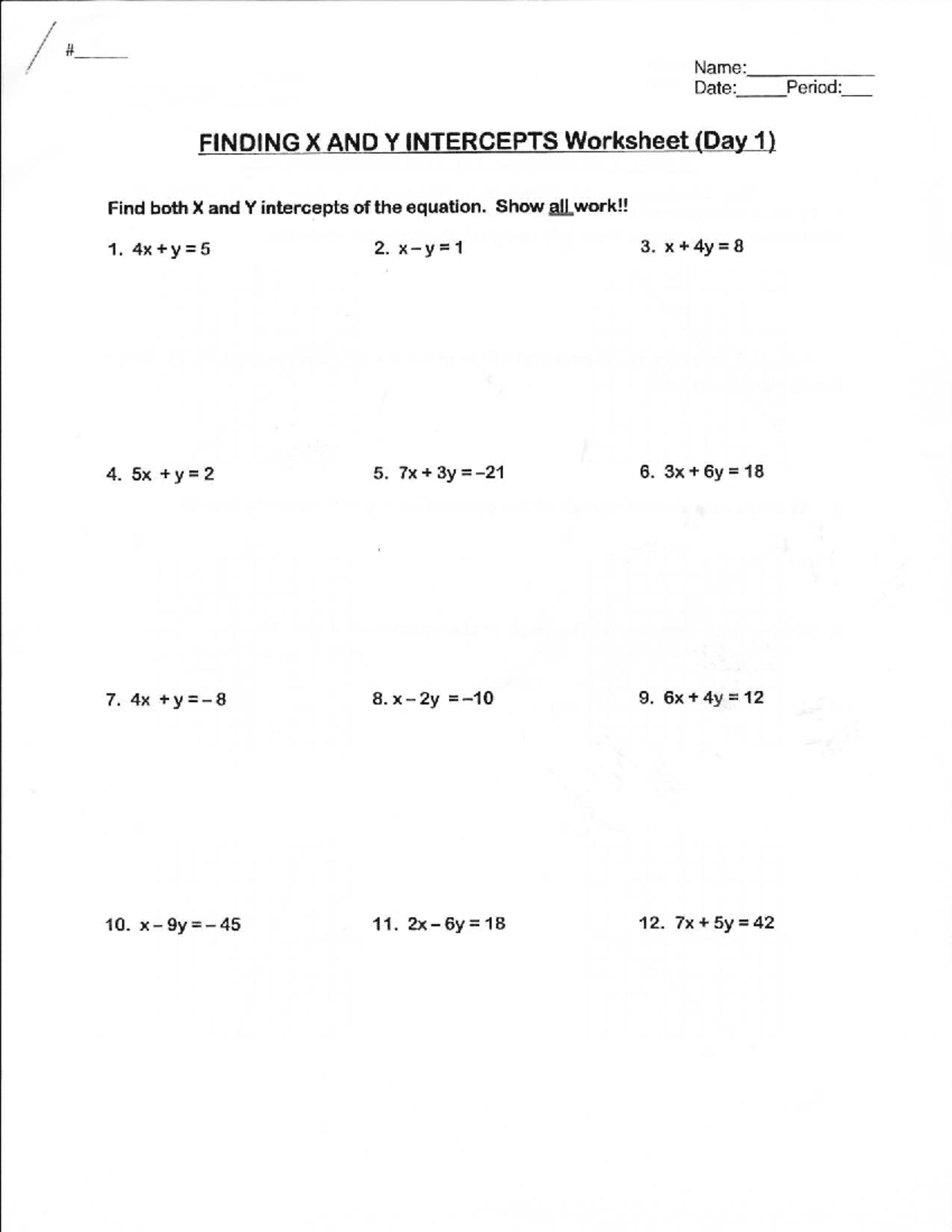 Finding X and Y Intercepts Worksheet (Day 1 & Day 2) - Studocu