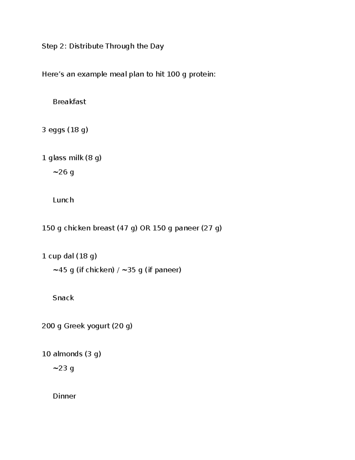 Diet Plan for 100g Protein: Meal Distribution Guide - Studocu