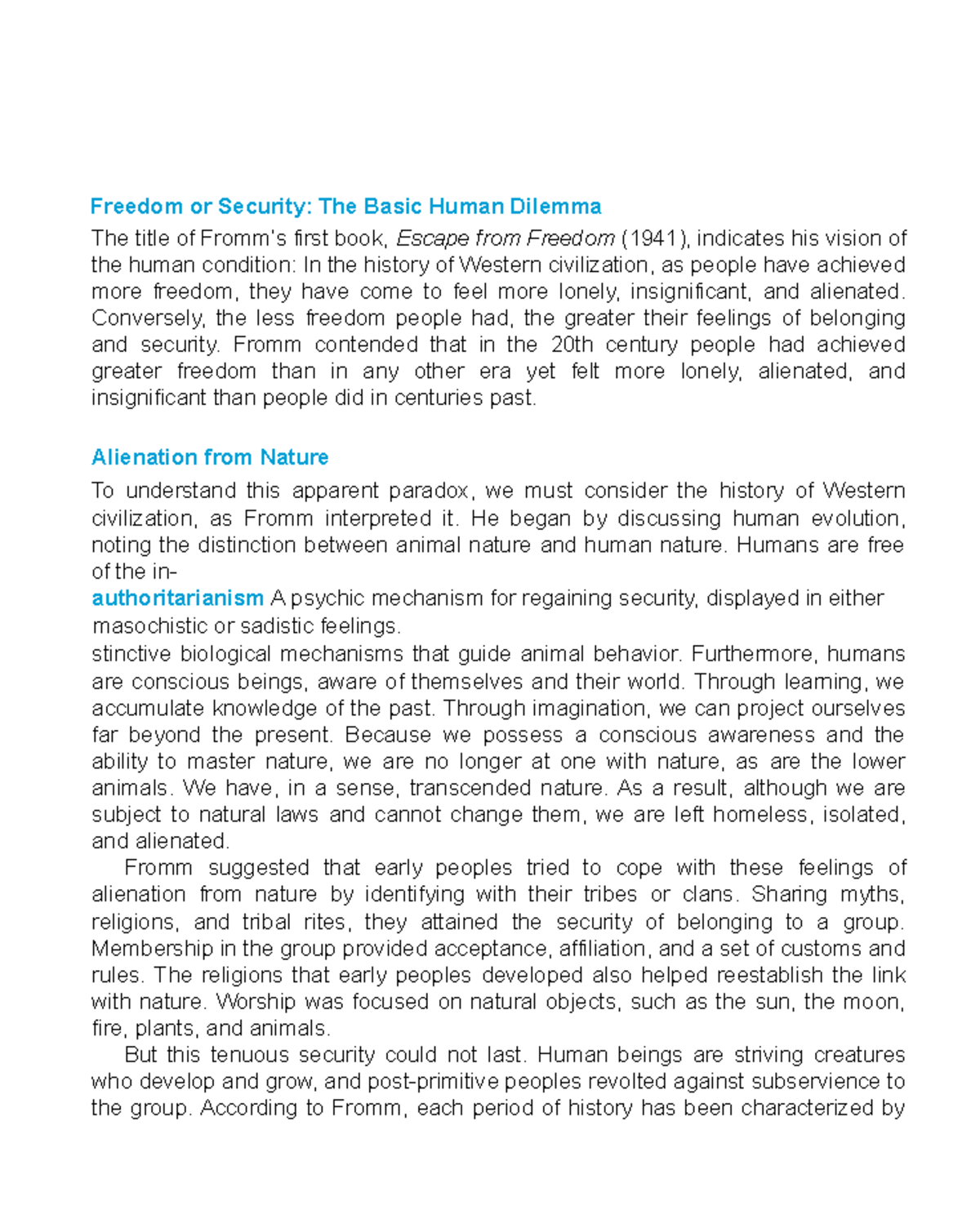 Fromm's Theory of Personality: Freedom vs. Security Dilemma - Studocu