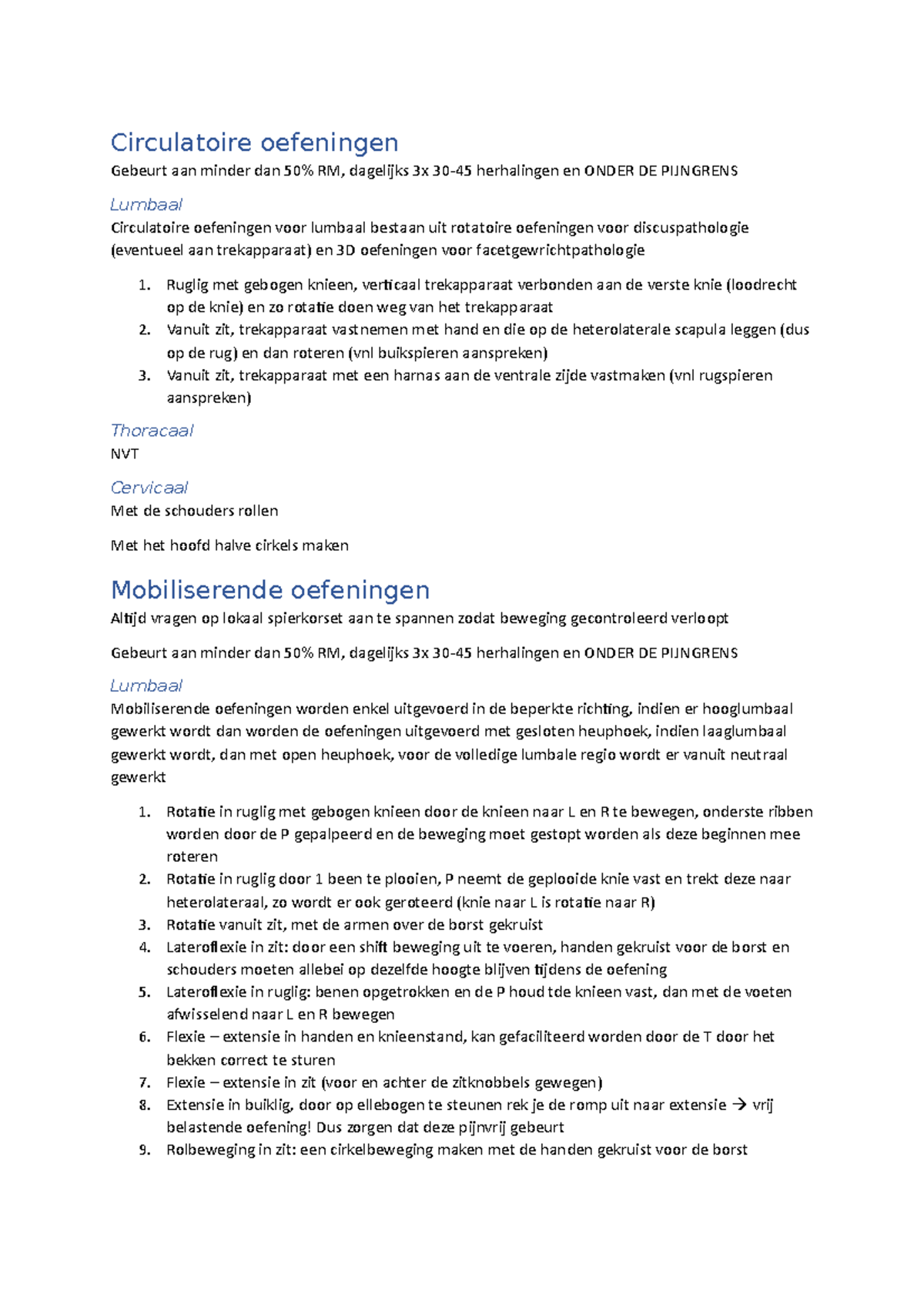 Behandeling Wervelzuil: Schematische Oefeningen en Technieken - Studocu