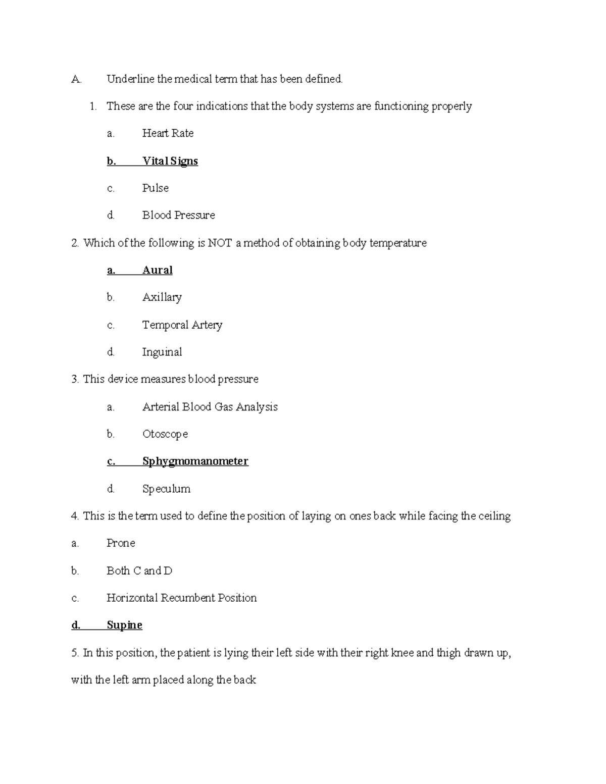 Medical Terminology HW 10 - A. Underline the medical term that has been ...