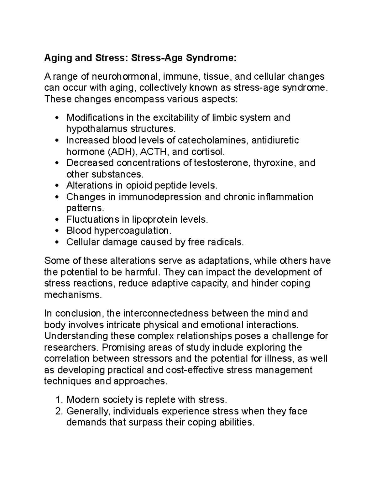 Aging and Stress - Insights on Stress-Age Syndrome and Adaptation - Studocu